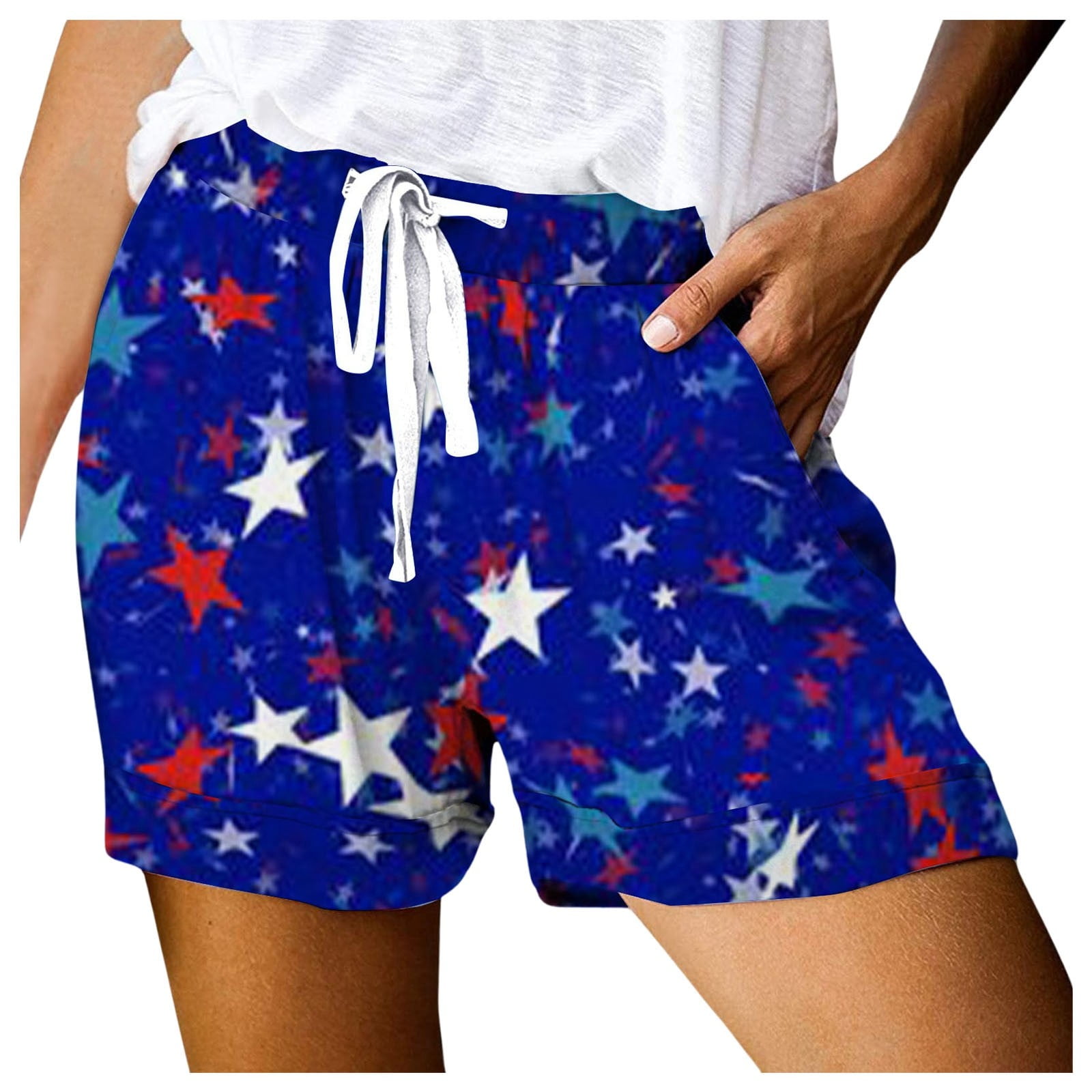 Summer Shorts for Women,Ladies Casual C Drawstring Shorts Summer Elastic Belt Shorts Pockets ...