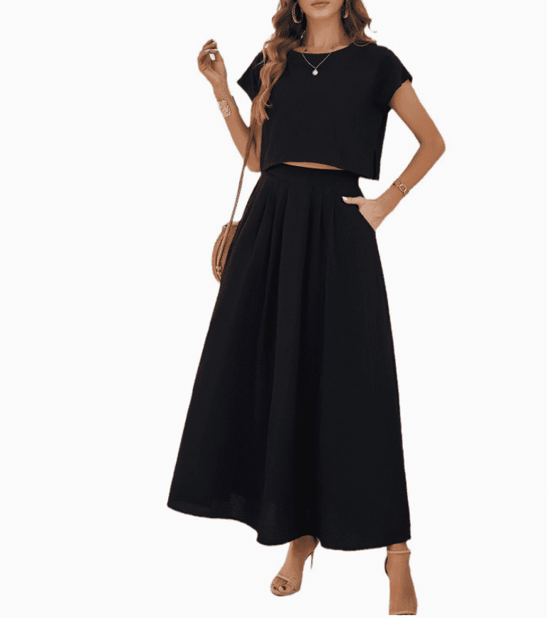 Summer Skirt Sets Women 2 Piece Outfits Cap Sleeve Top Elastic Waist ...