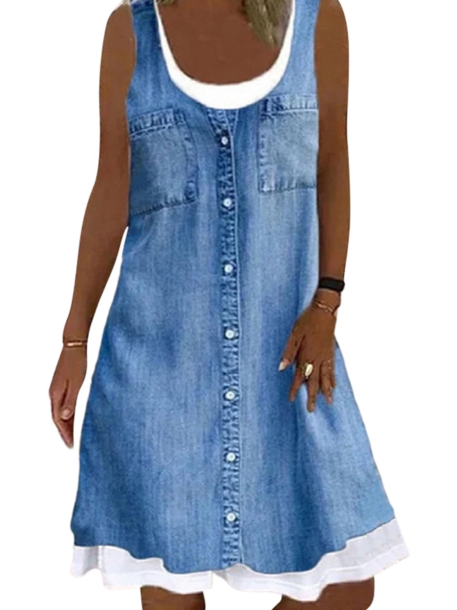 Summer Sleeveless Dress for Women Fake 2 Piece Dress Vintage Print ...