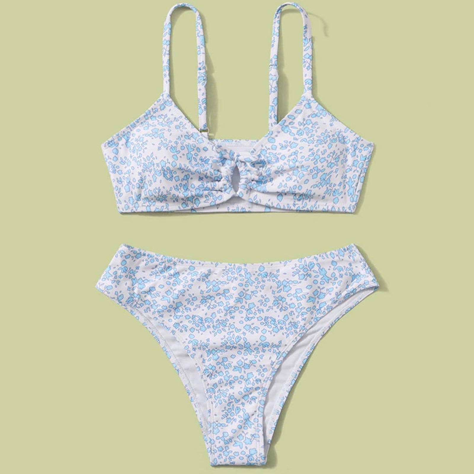 Summer Sleeveless V Neck Bikini Cute High Waisted Beach 2 Piece