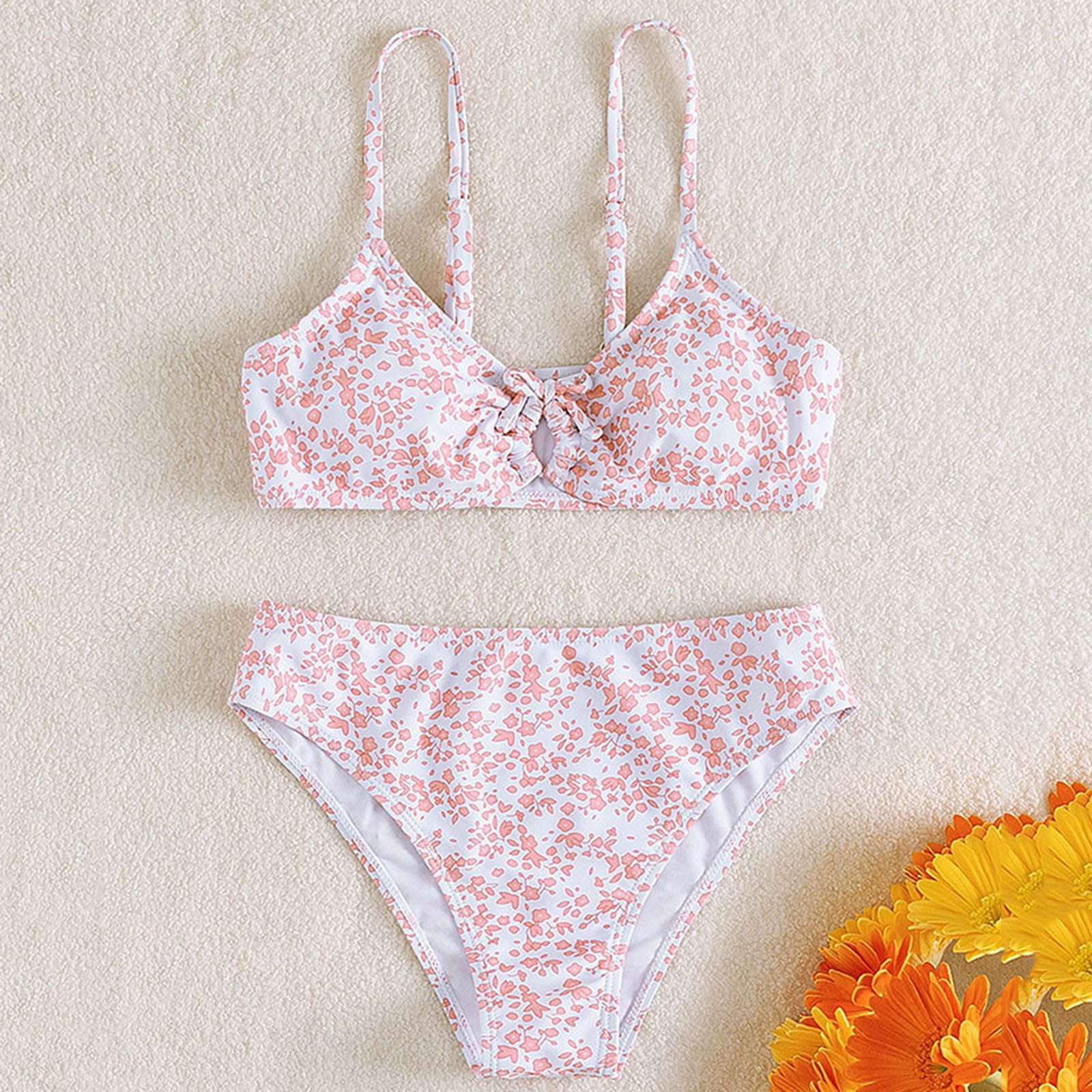 Summer Sleeveless V Neck Bikini Cute High Waisted Beach 2 Piece