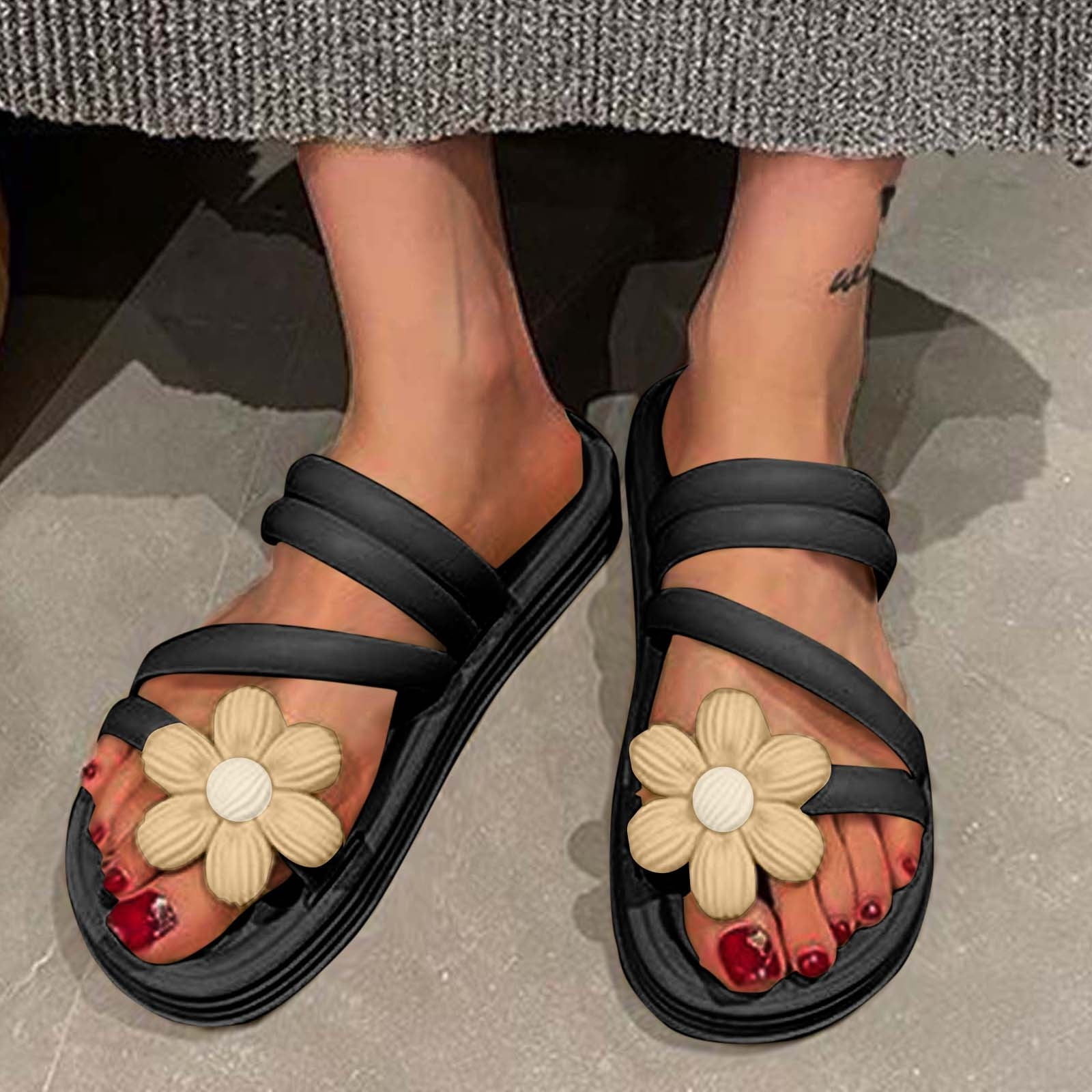 Summer Slides for Women 2025 Casual Comfort Flat Sandals Floral Beach ...
