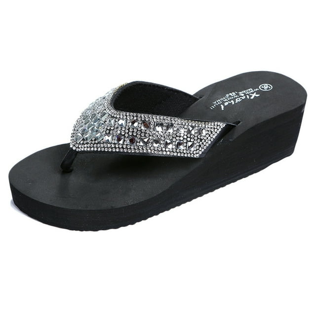 Women's Summer Slippers, Fashion Rhinestones Wedges Flip Flops, Casual ...