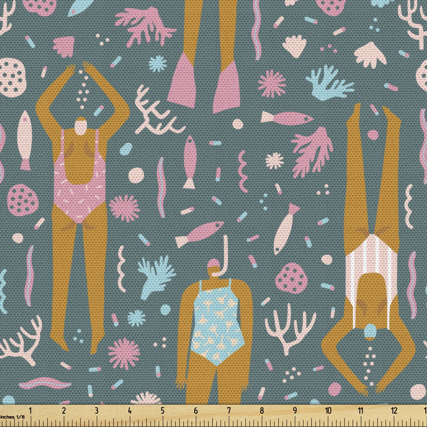 Ambesonne Summer Fabric by the Yard Upholstery, Doodle People Swimsuits ...