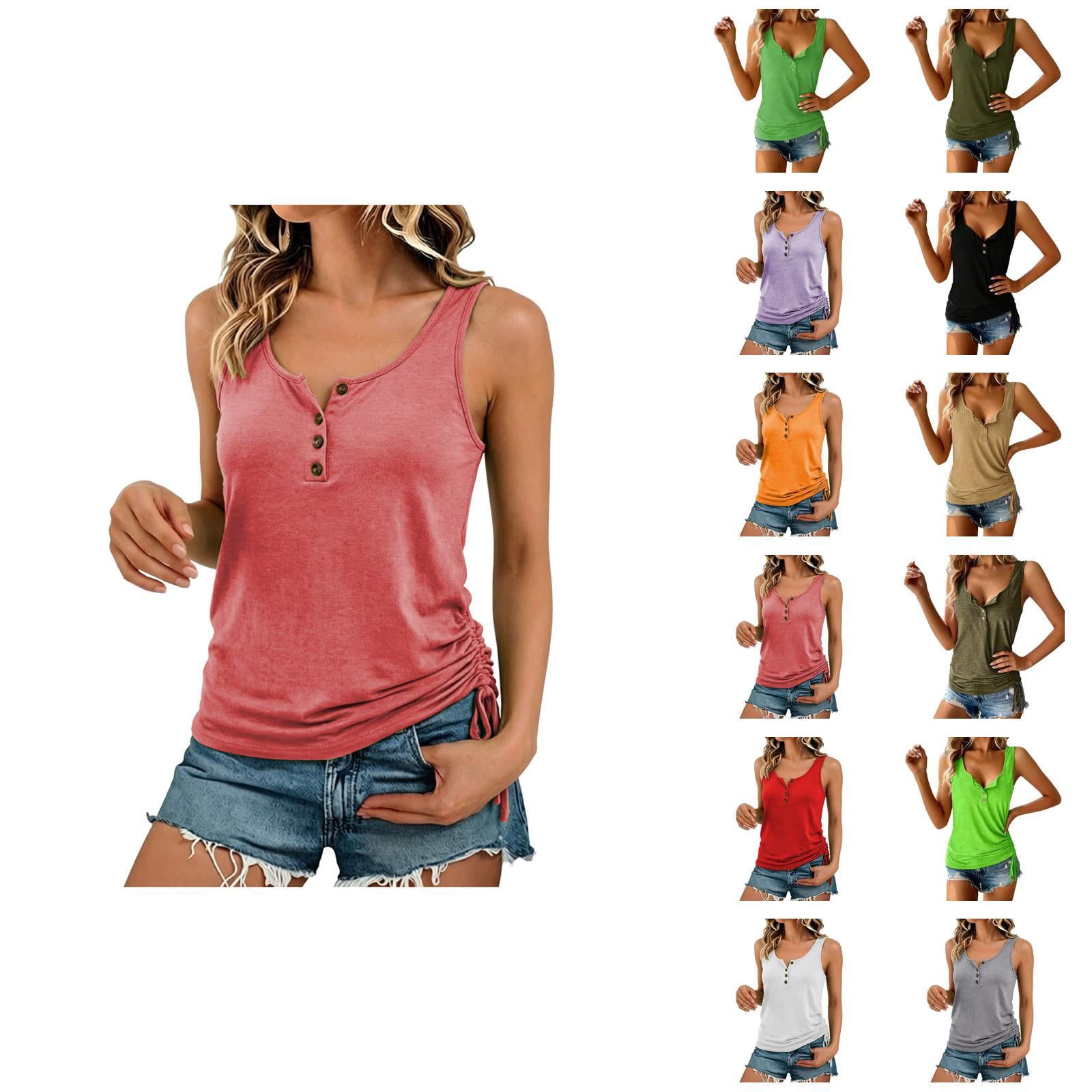 Summer Solid Down Loose Fit Short Sleeve Tanks - Walmart.com