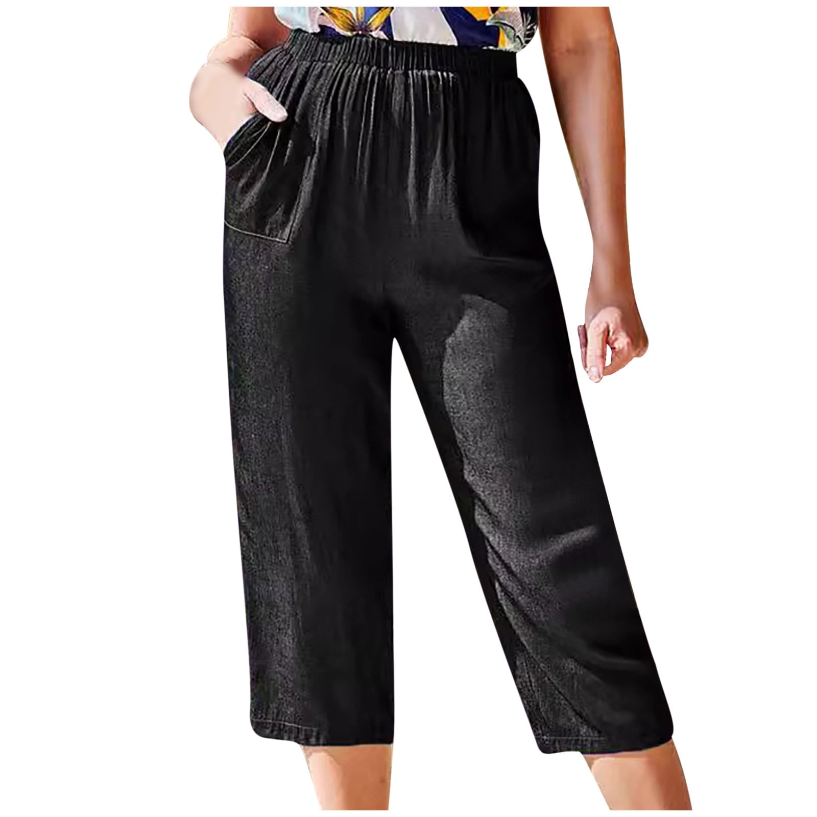 Summer Solid Denim Capri Pants Women's Casual Baggy Straight Leg Jeans ...