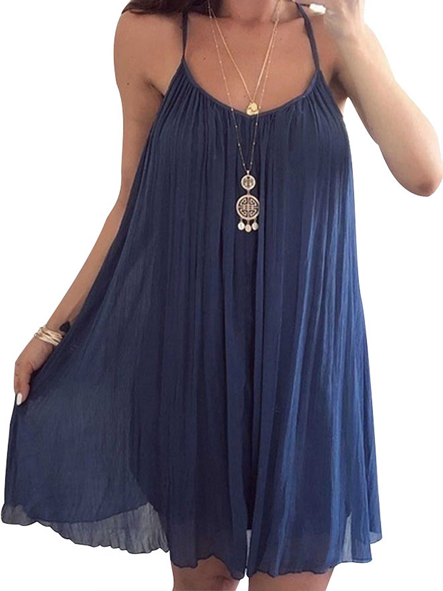 Summer Spaghetti Strap Chiffon Sundress for Women Plus Size Sleeveless ...