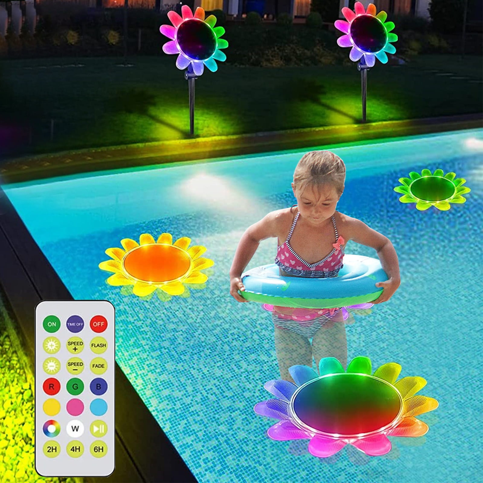 Summer Specials, Flower - shaped Solar Pool Light, Submersible Floating ...