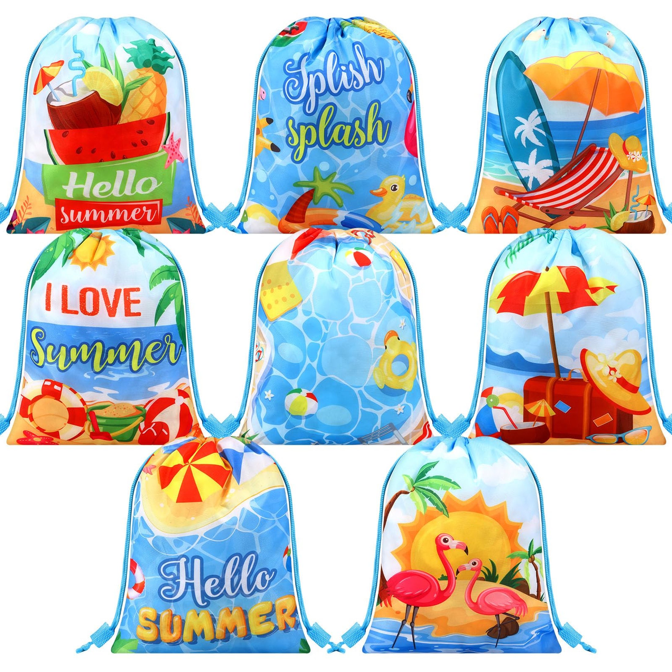 Summer Splash Drawstring Bags - 12 Pack Beach Party Favors for Poolside ...