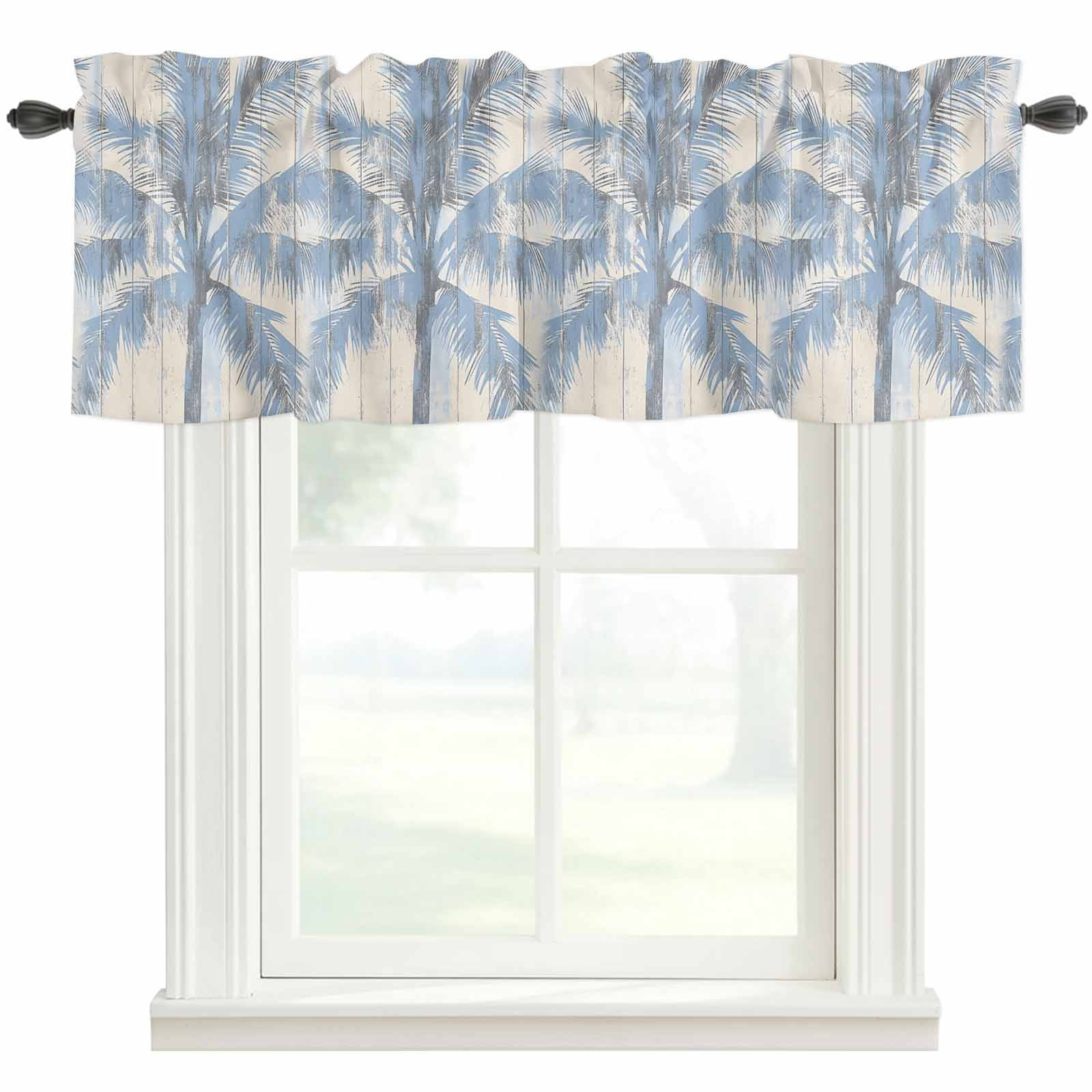 Summer Spray Paint Valances for Windows Blue Coconut Tree Wood Grain ...