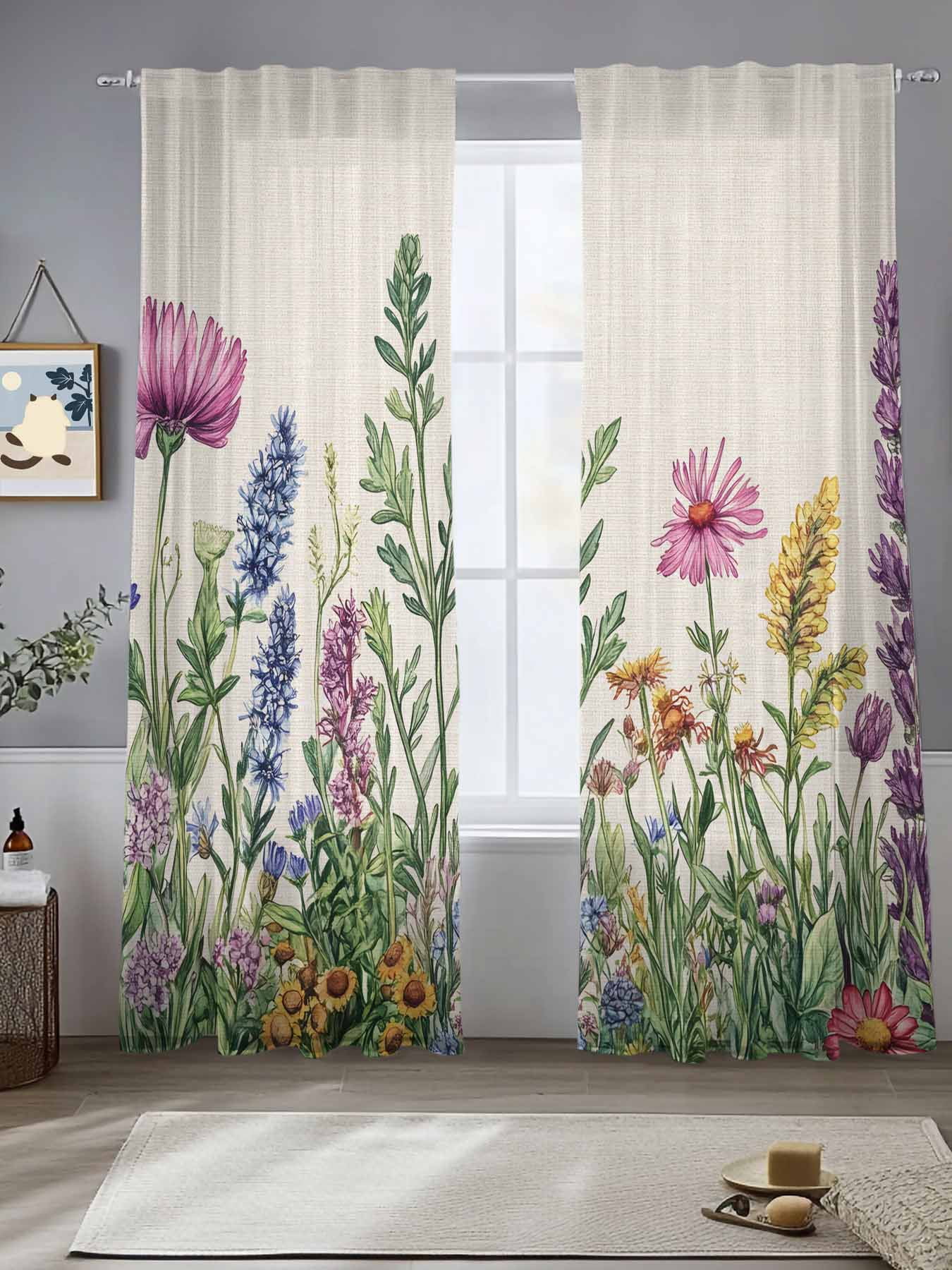 Summer Spring Floral Sheer Curtains for Living Room Bedroom Farmhouse ...
