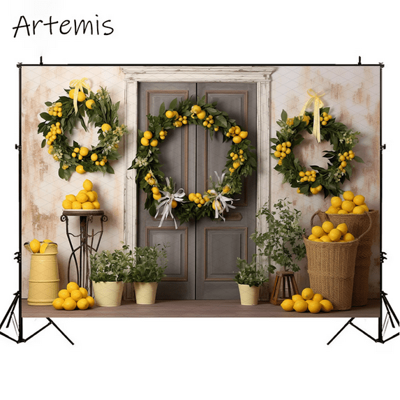 Summer Spring Photography Backdrop Wreath Potted Lemons Cake Smash Baby ...