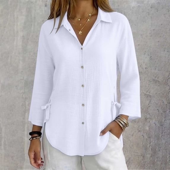 Summer Spring Shirts for Women Tops JIANLAI 3/4 Sleeve Linen Cotton V ...