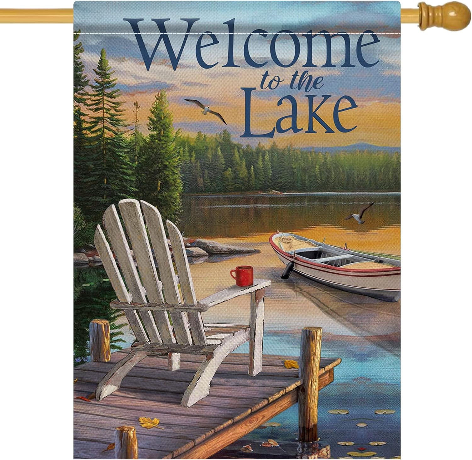 Summer Spring Welcome to the Lake Adirondack Chairs Decorative House ...