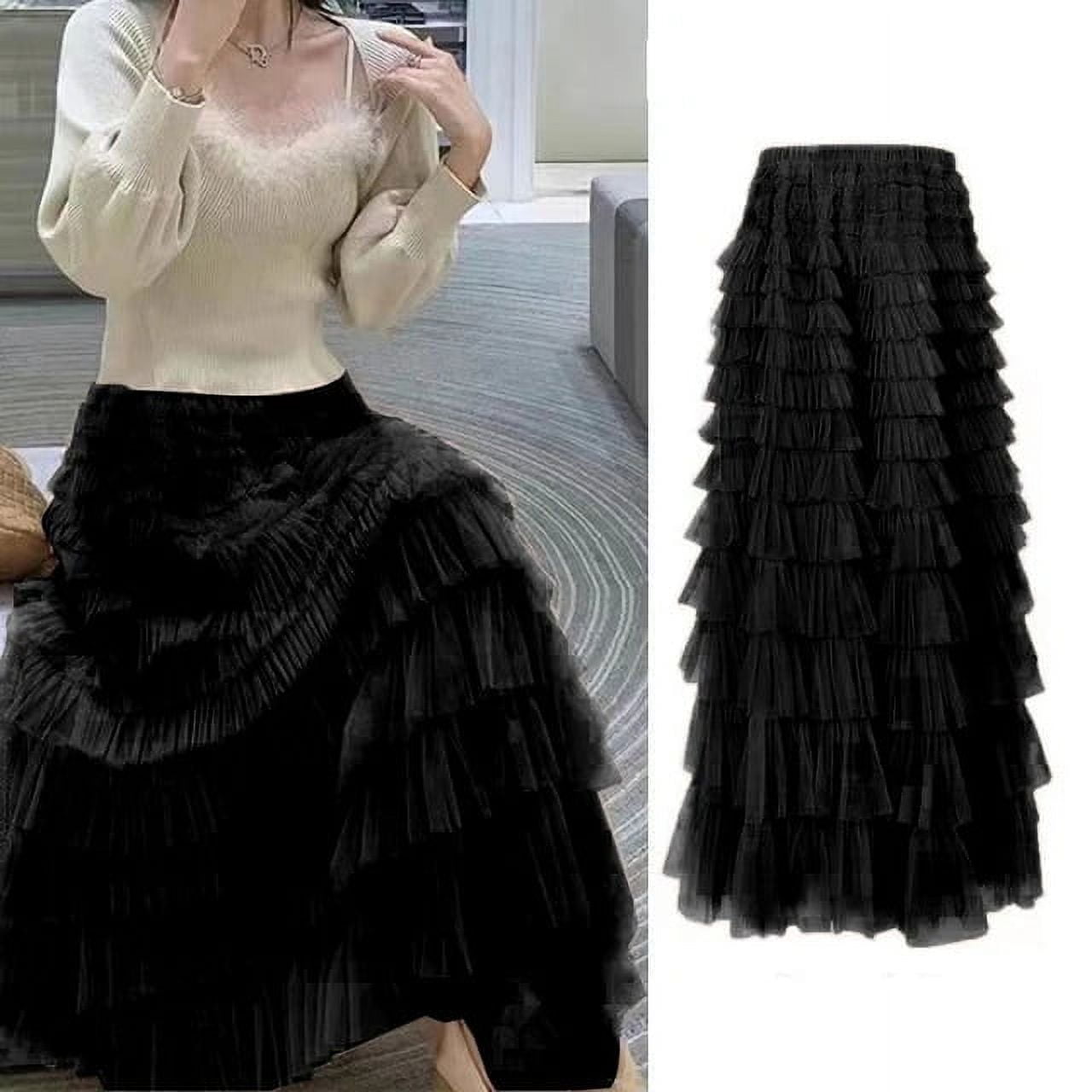 Summer Spring Women’s Multilayer Ruffles Tulle Skirt Pleated High Waist ...