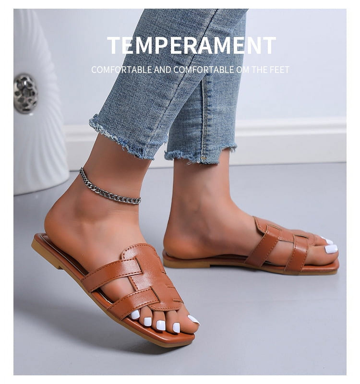 Summer Square Open Toe Slide Sandals Women'sCasual Strap Flat Block ...