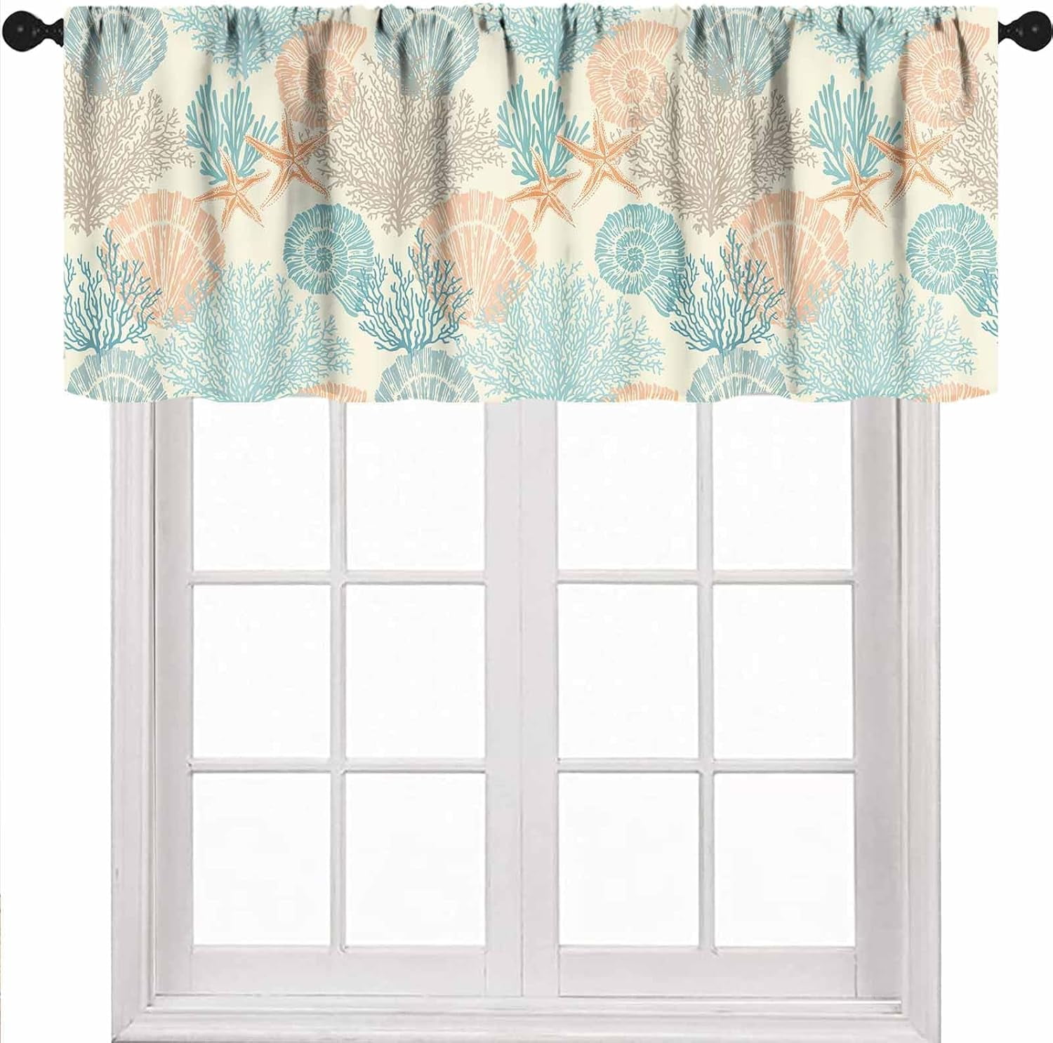 Summer Starfish Coral Kitchen Curtains Valances,Beach Coastal Seashell ...