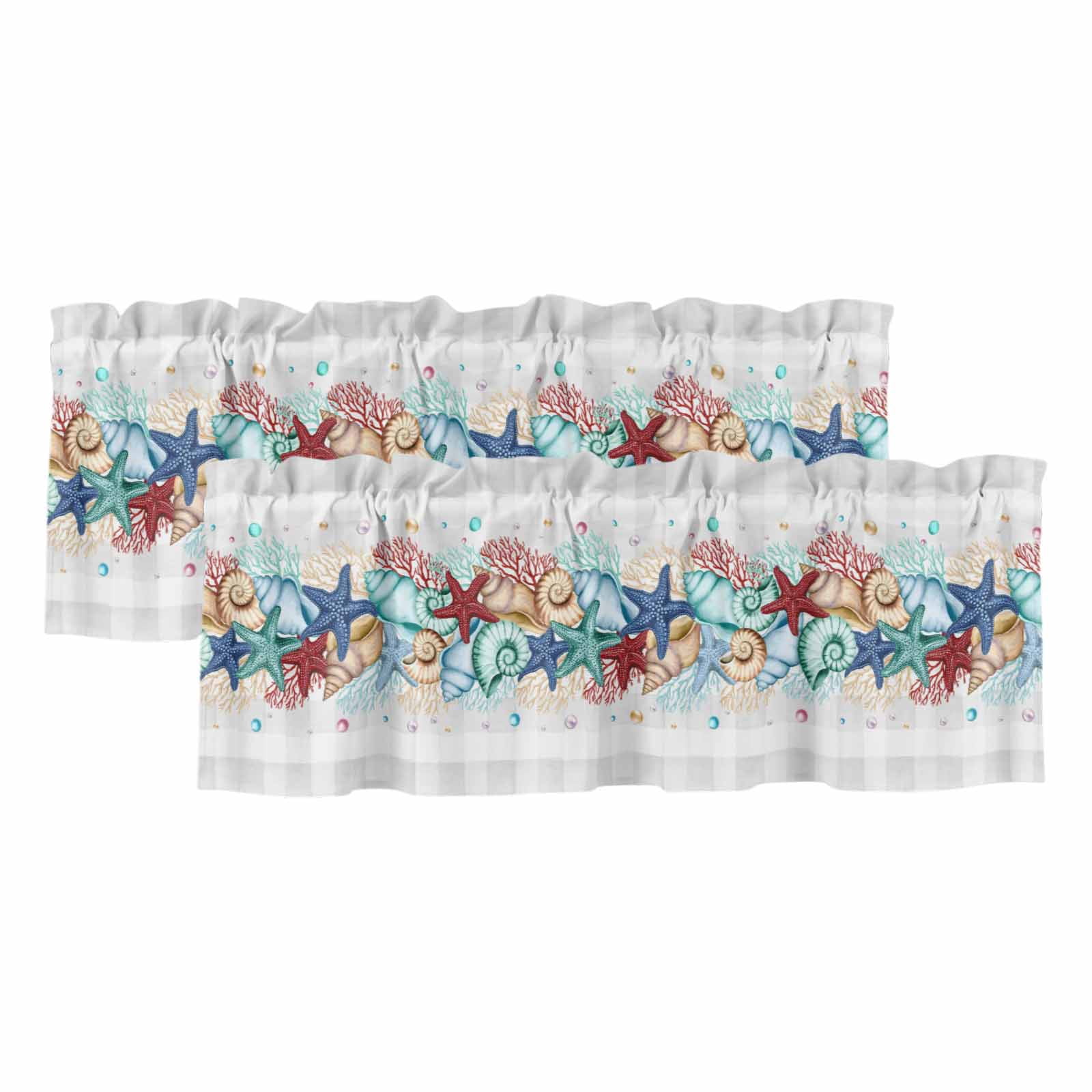 Summer Starfish Curtain Valances for Windows, Kitchen Valance Window ...