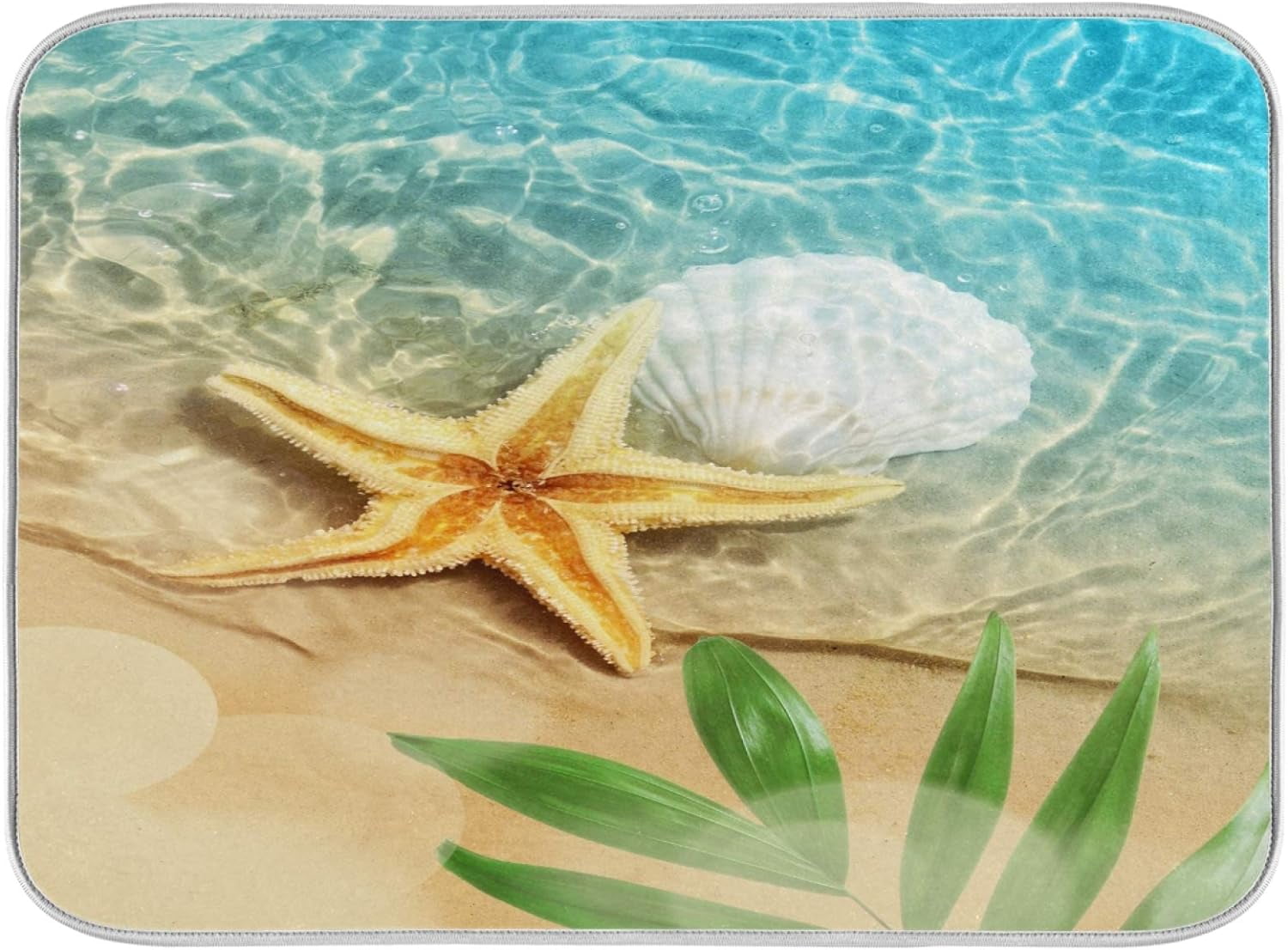 Summer Starfish Seashell Dish Drying Mat Tropical Sandy Beach Dry Pad ...