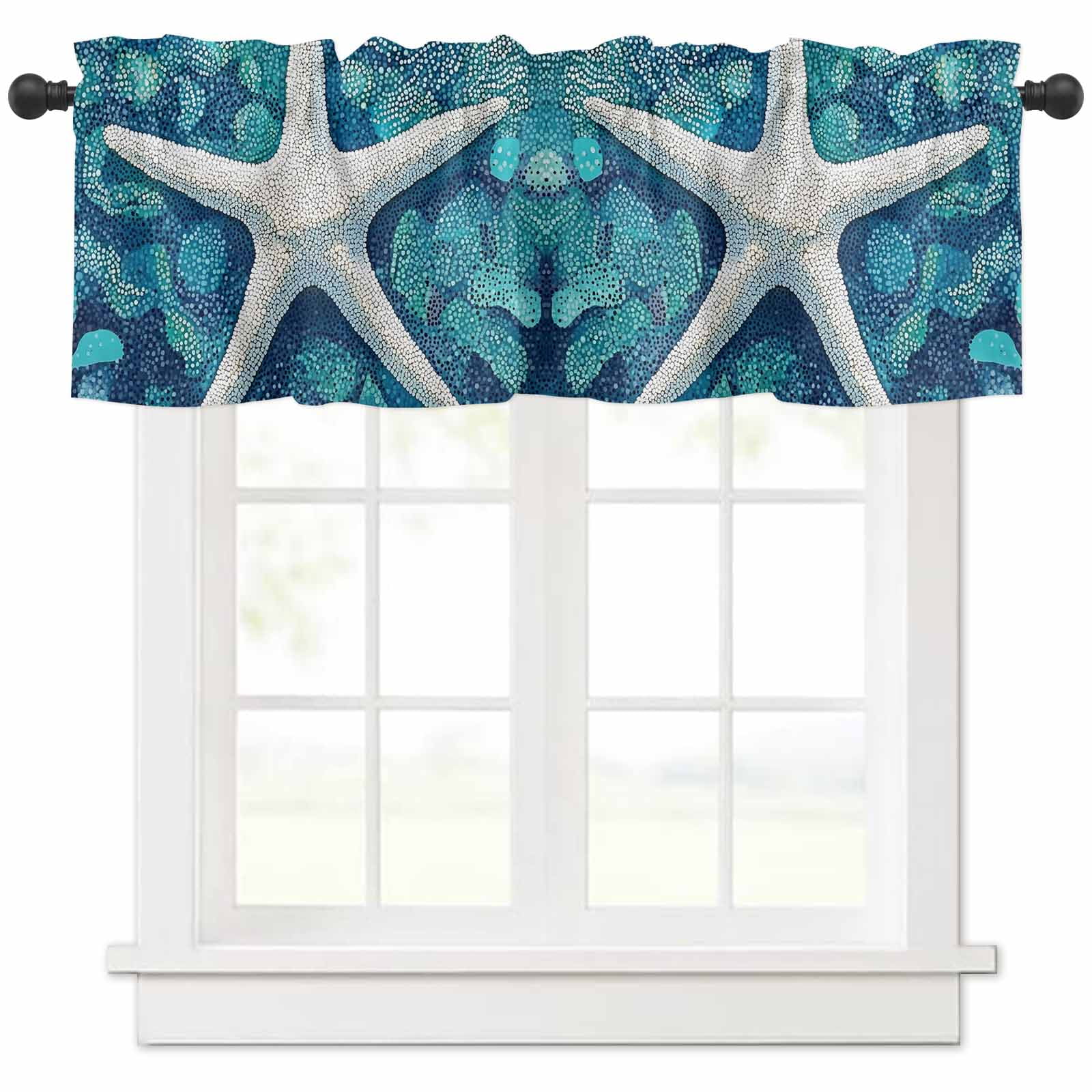 Summer Starfish Valances for Windows Farmhouse Kitchen Curtains ...