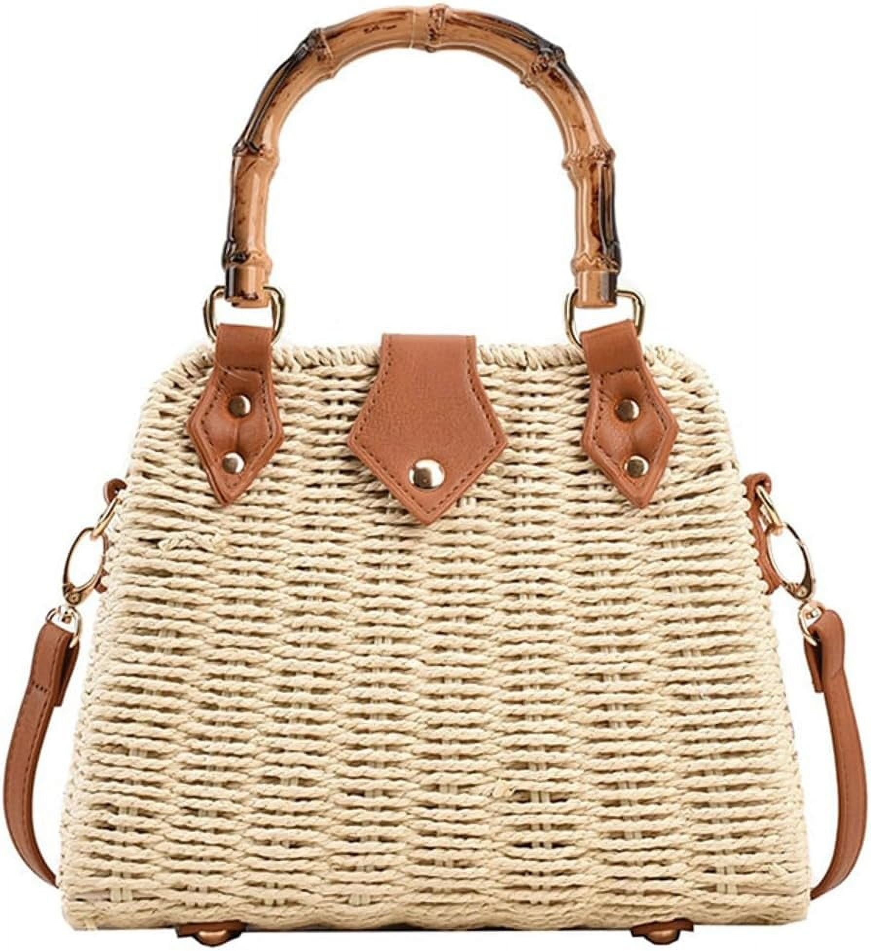 Summer Straw Bag for Women Beach Rattan Top-Handle Purse Straw ...