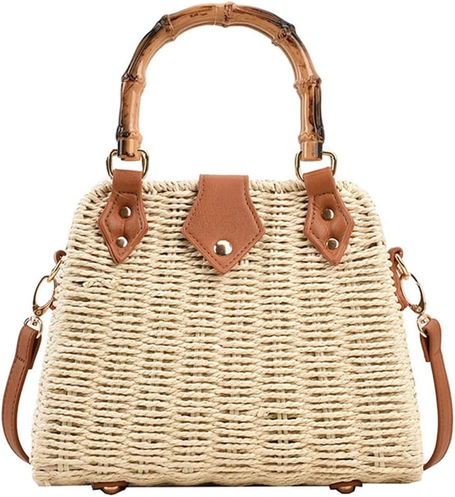 Summer Straw Bag for Women Beach Rattan Top-Handle Purse Straw ...