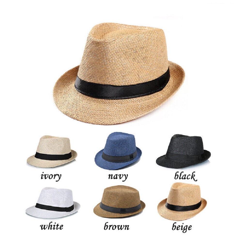 Summer Straw Fedora Hat Beach Sun Cap Panama Short Brim Dress Hat for ...