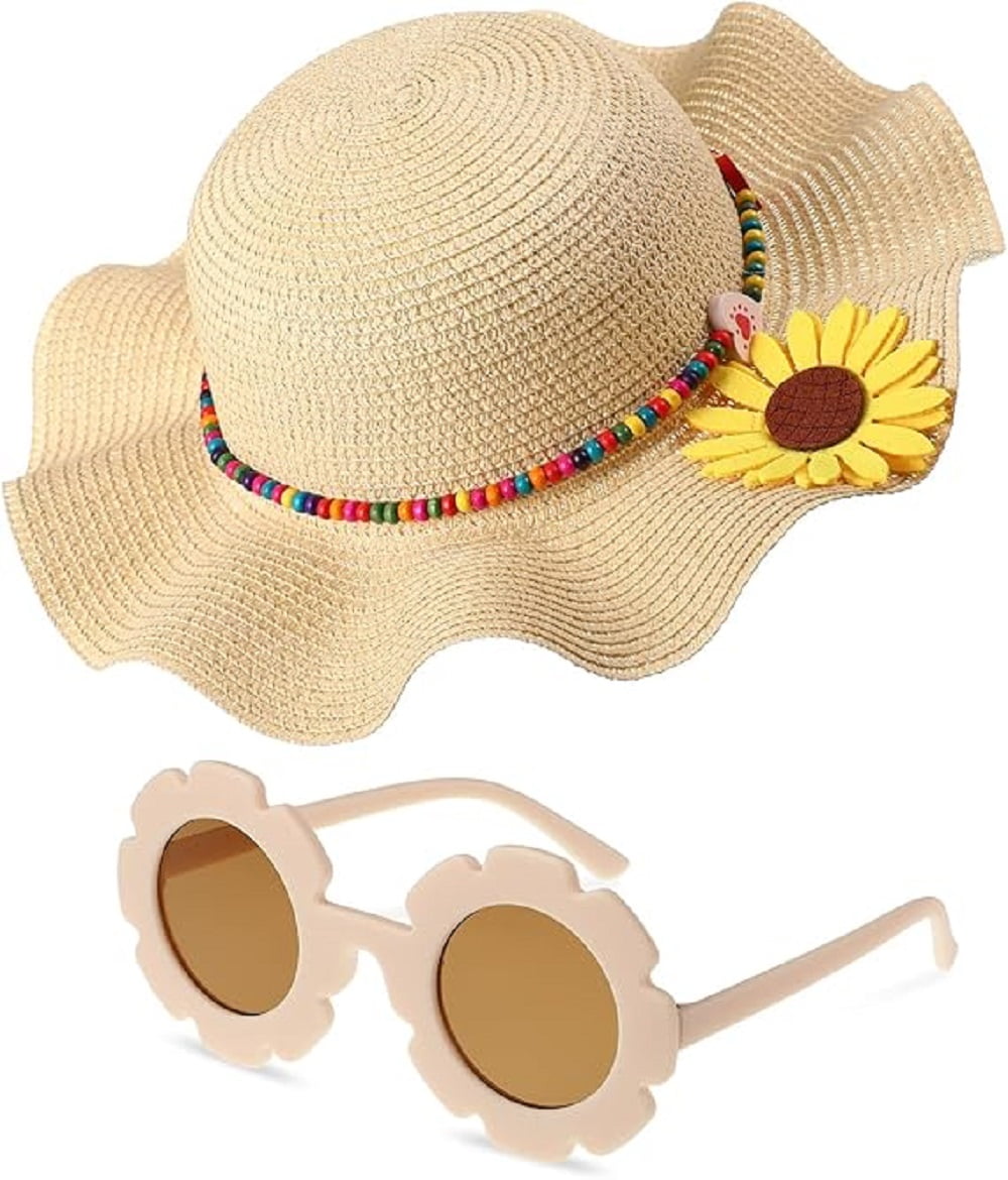 Summer Straw Hat for Girls Large Brim Sunflower Beach Hat Cute Flower ...