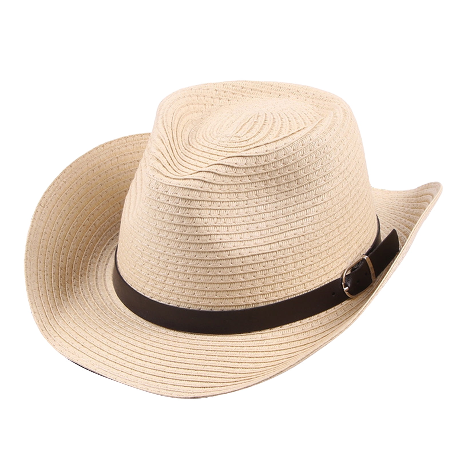 Summer Straw Hats For Women/Men,Hemming Wide Brim Belt Decor Adjustable ...