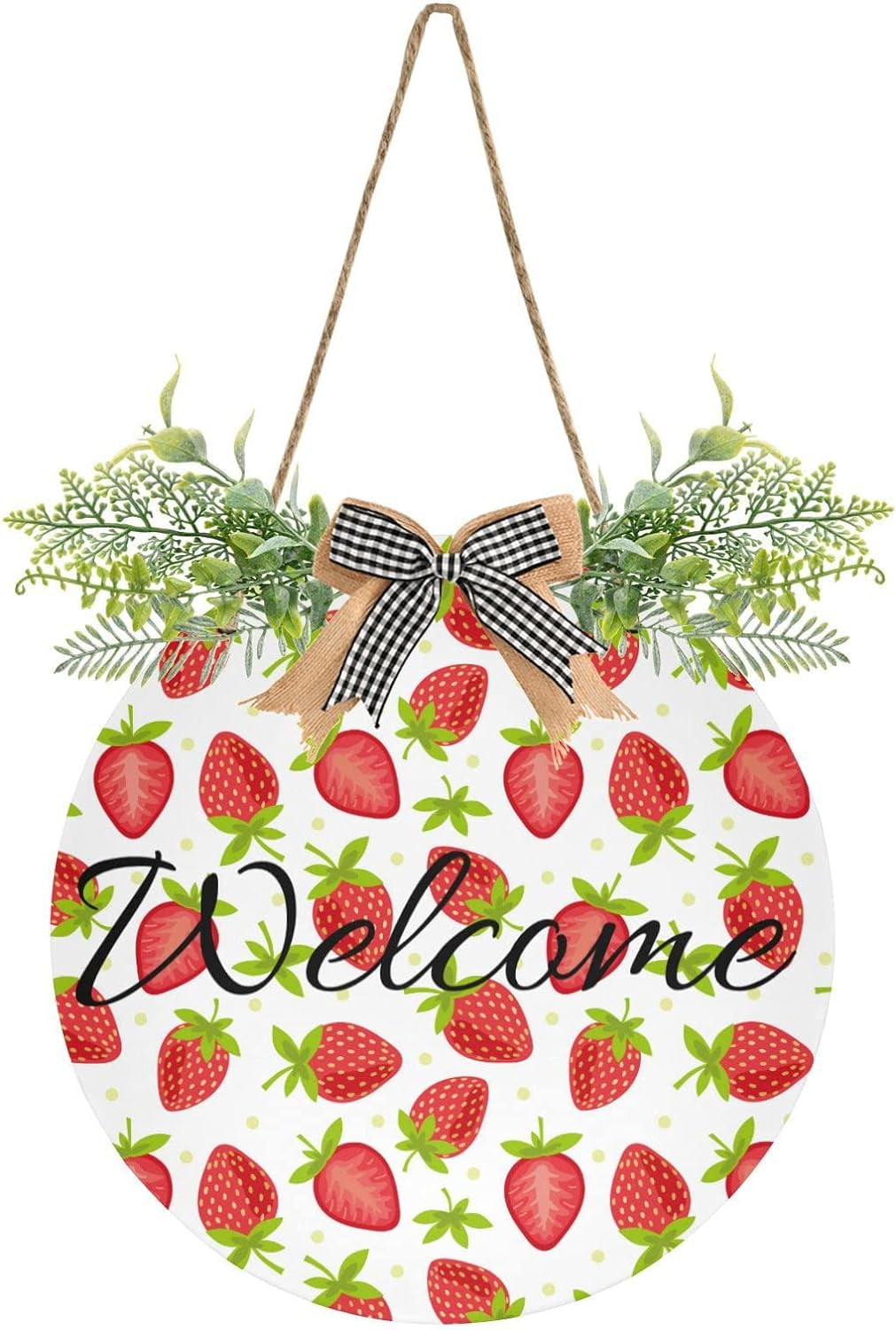 Summer Strawberries Welcome Sign for Front Door, Round Sign Hanging ...