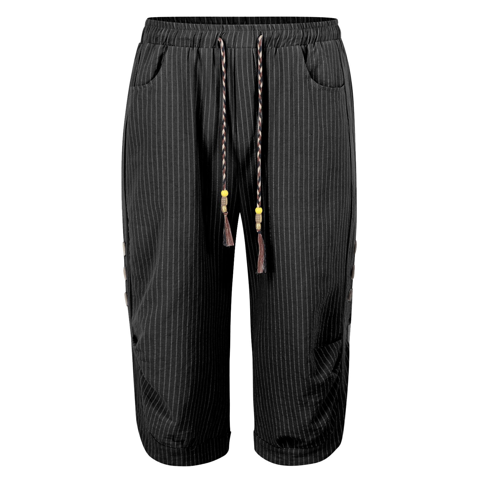 Summer Striped Capri Pants Men's Baggy Plus Size Wide Leg Haren Pants ...