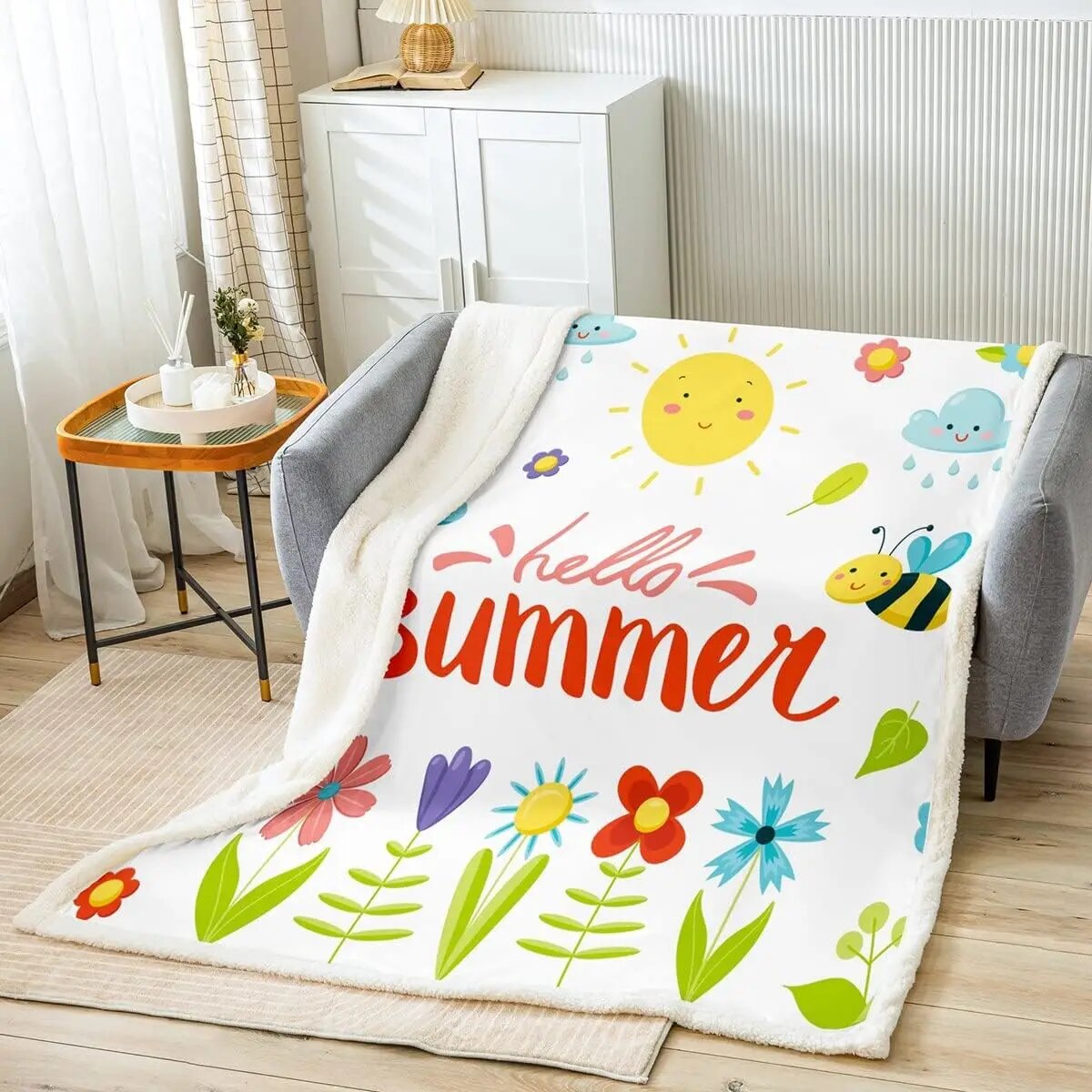Summer Style Bed Throws Watercolor Flowers Cute Bee Dragonfly Throw ...