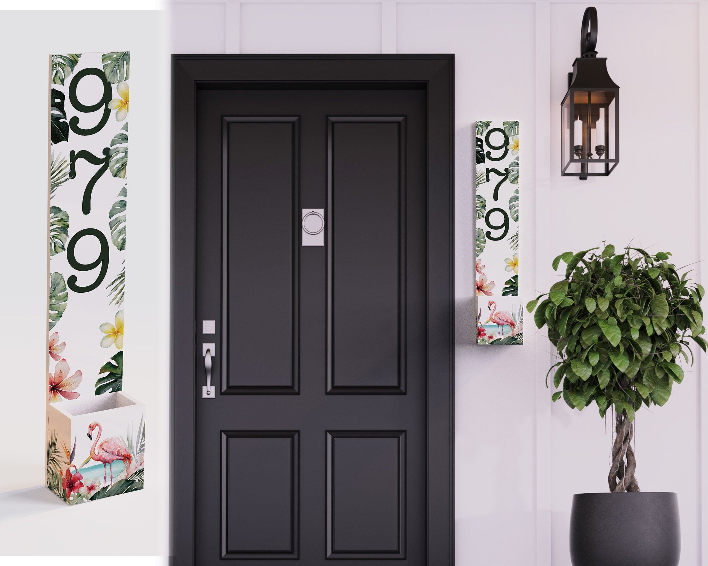 Summer Style Wooden Address Number Planter Sign with Flamingo Pattern ...