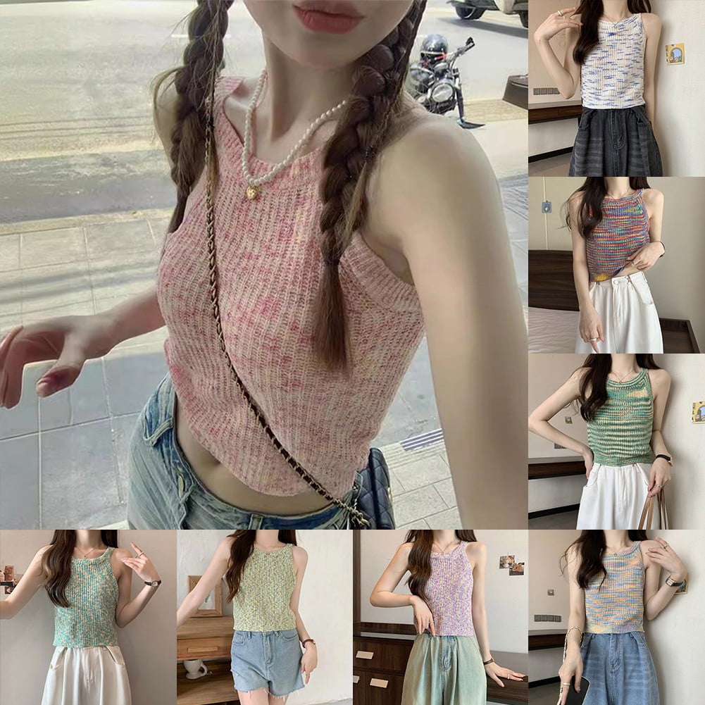 Summer Stylish Vest Women Colorful Knit Halter Top Perfect For Casual ...