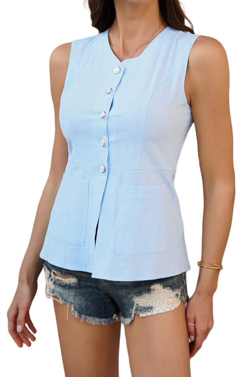 Summer Suit Vest for Women Business Casual Sleeveless Button Down V ...