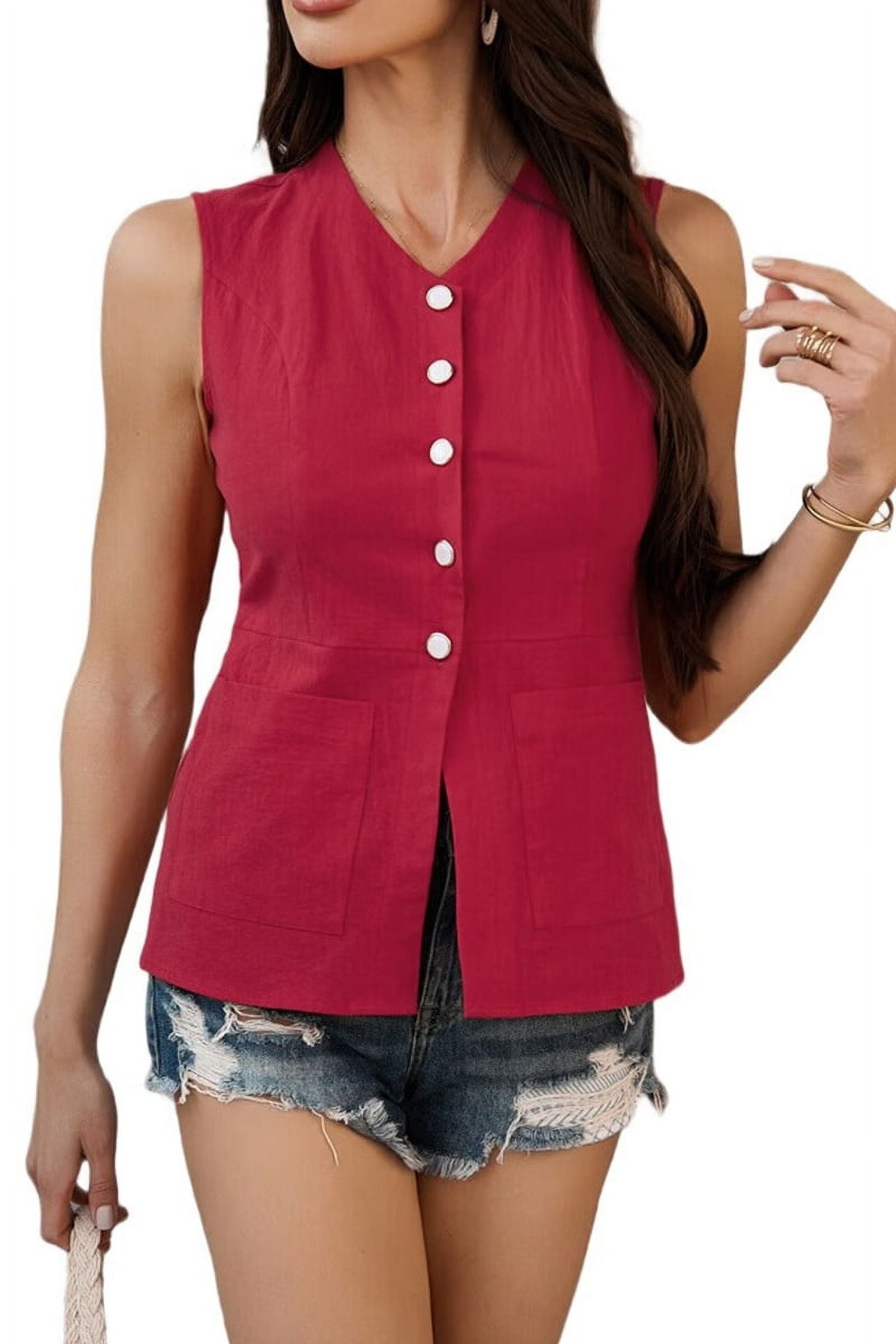 Summer Suit Vest for Women Business Casual Sleeveless Button Down V ...