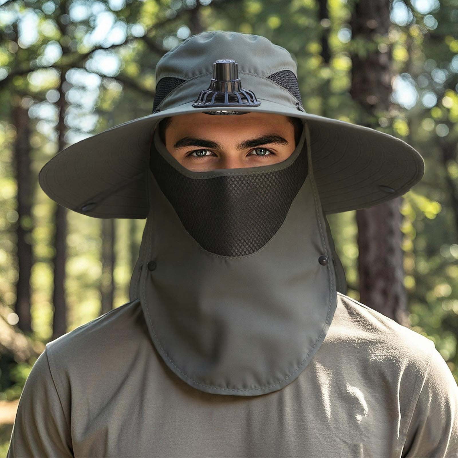 Summer Sun Hat with Fan Wide Brim Outdoor UPF Sun for Hiking Fishing ...