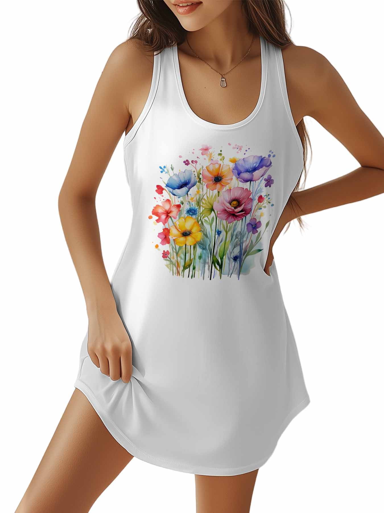 Summer Sundress for Women Colorful Flowers Spring Blue Pink Purple ...