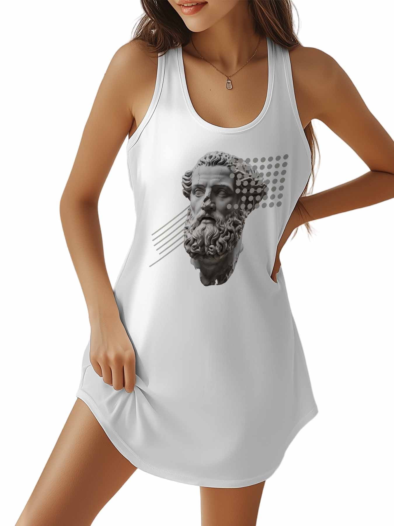 Summer Sundress for Women Art Plaster Head Modern U Neck Sleeveless ...