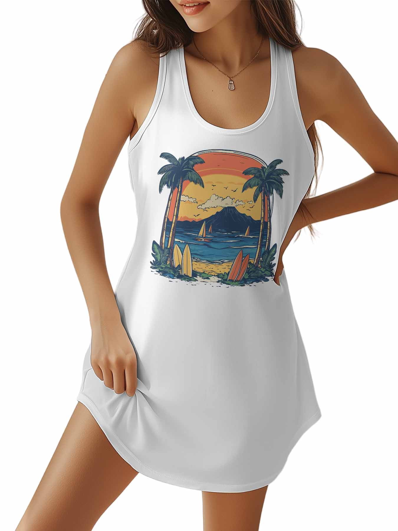 Summer Sundress for Women Coconut Tree Beach Ocean Summer Sunset ...