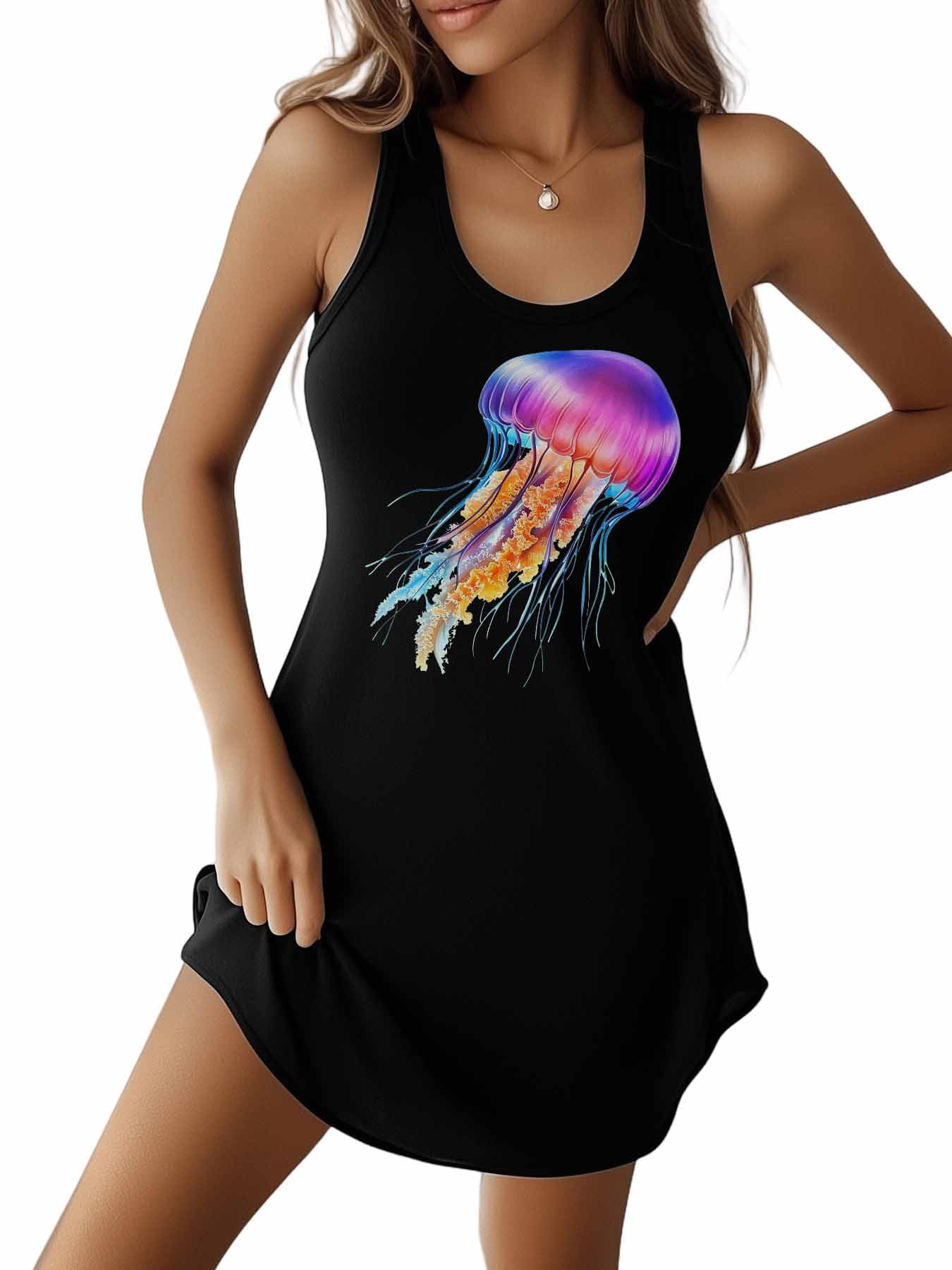 Summer Sundress for Women Colorful Jellyfish Marine Life Fantasy ...