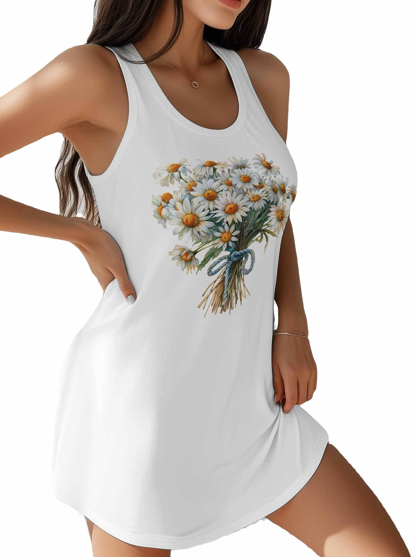 Summer Sundress for Women Daisy Flowers U Neck Sleeveless Tank Dresses ...