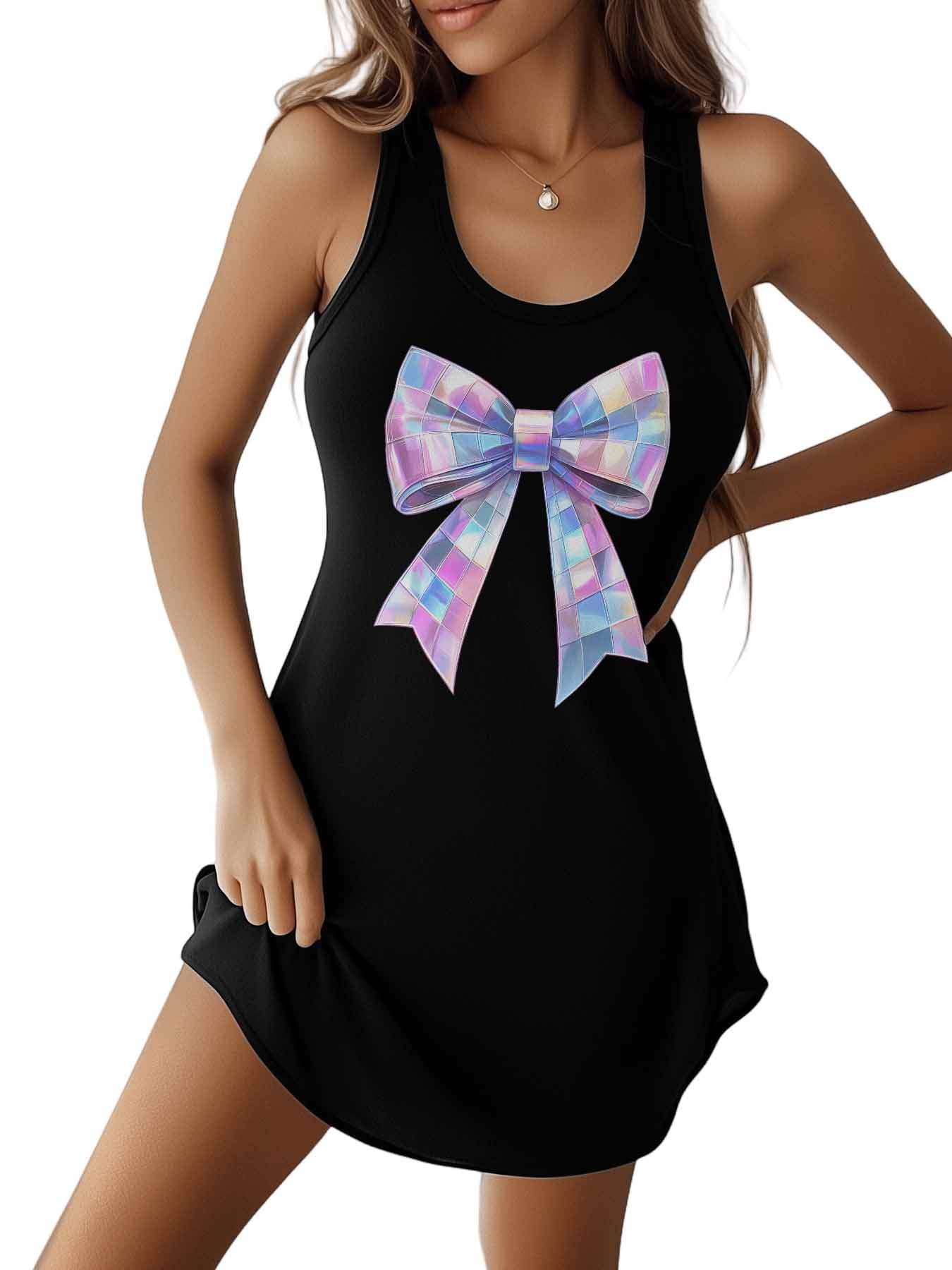 Summer Sundress for Women Delicate Bow Colorful Stitching Gradient Tie ...
