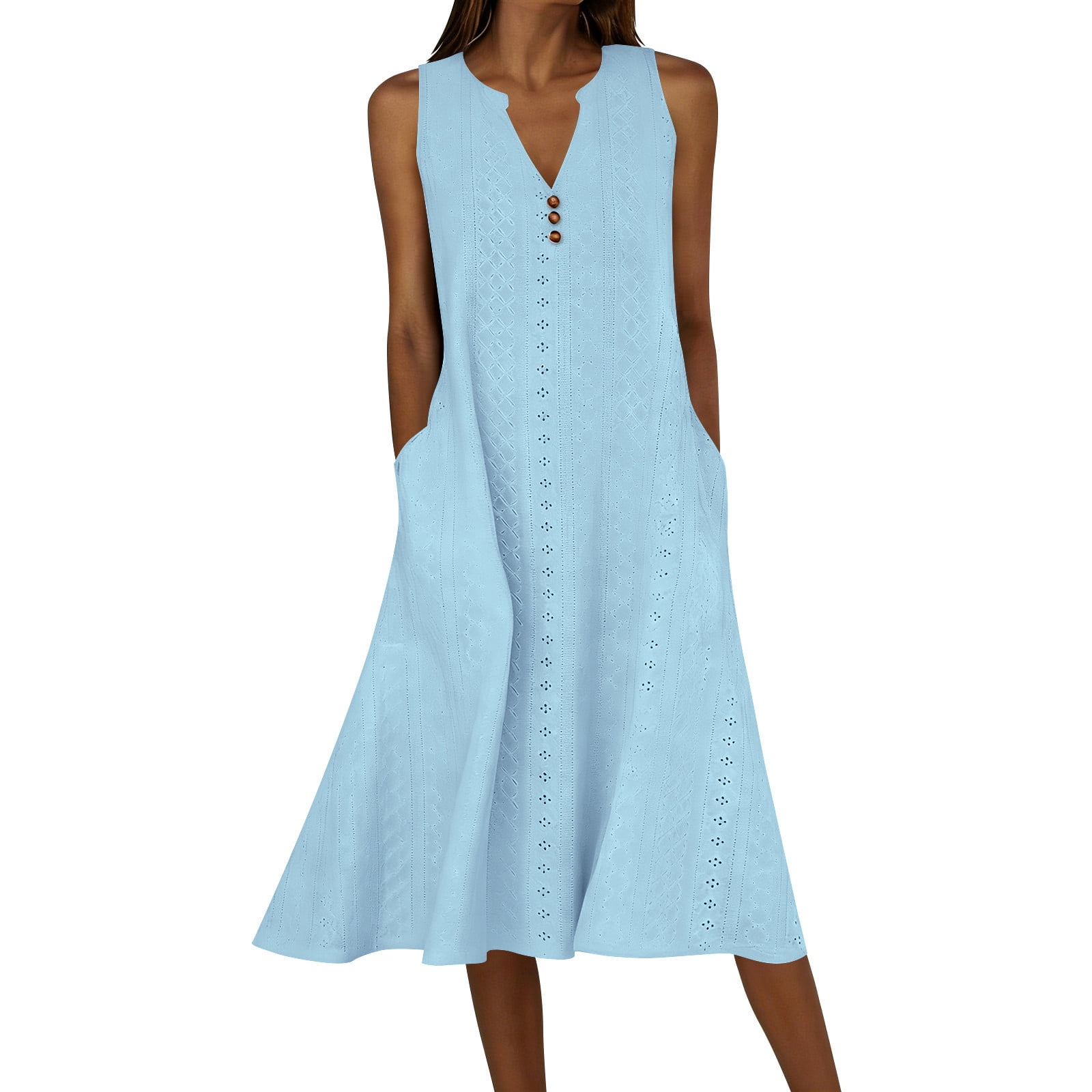 Summer Sundress for Women Eyelet A Line Flowy Beach Vacation Midi Dress ...