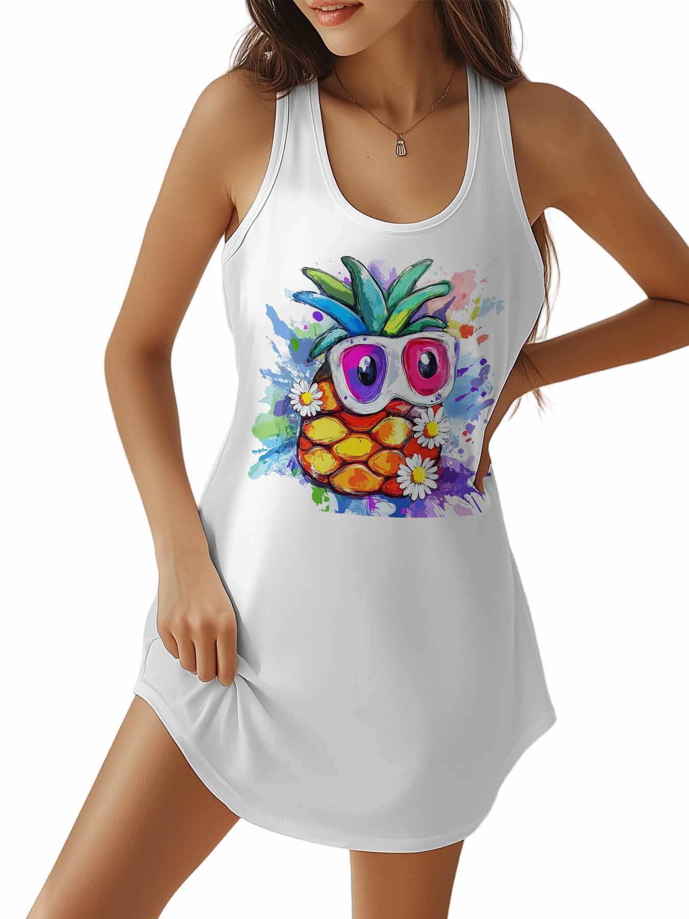 Summer Sundress for Women Funny Pineapple Glasses Paint U Neck ...