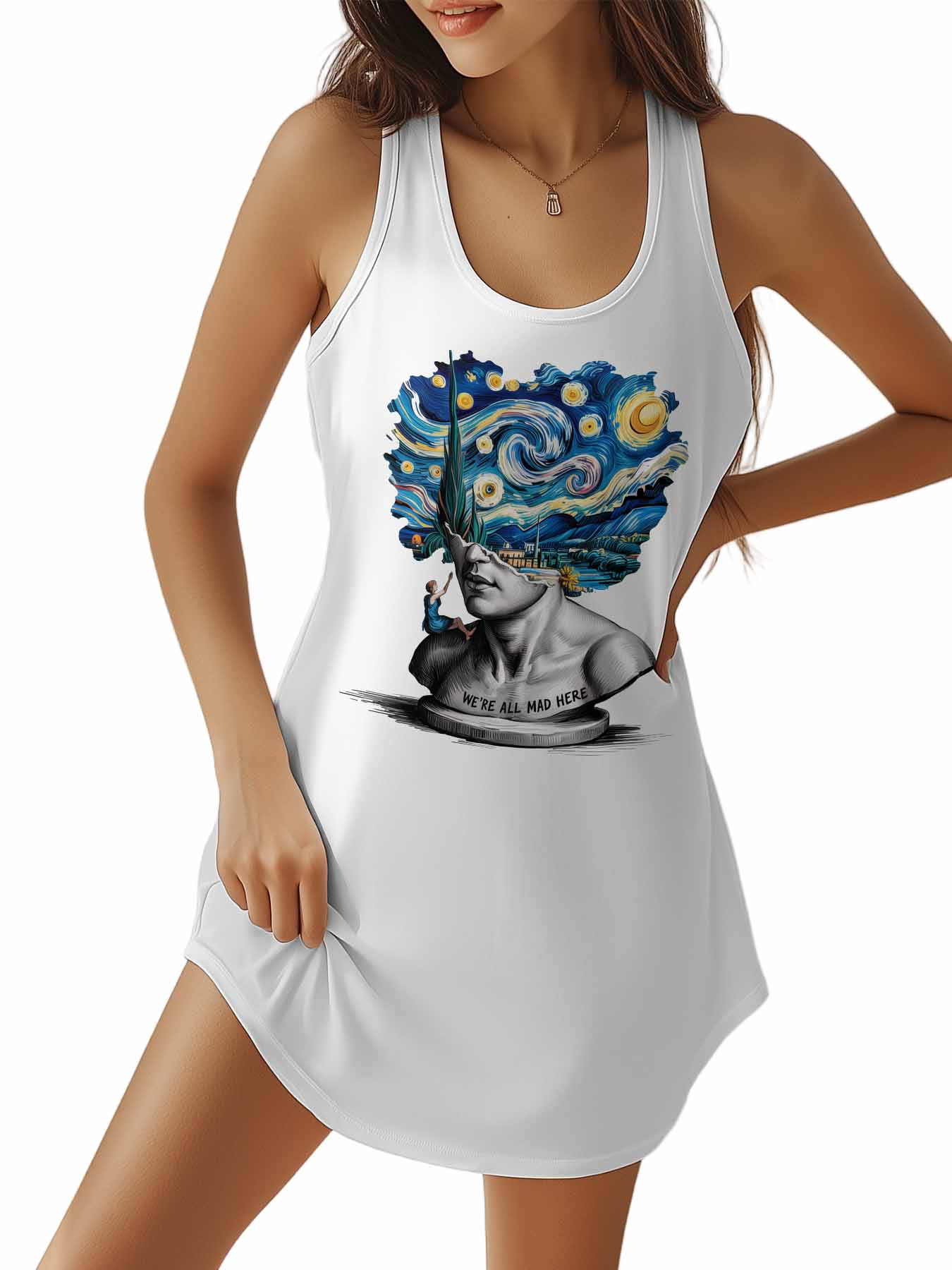 Summer Sundress for Women Starry Night Plaster Head Art Patchwork U ...