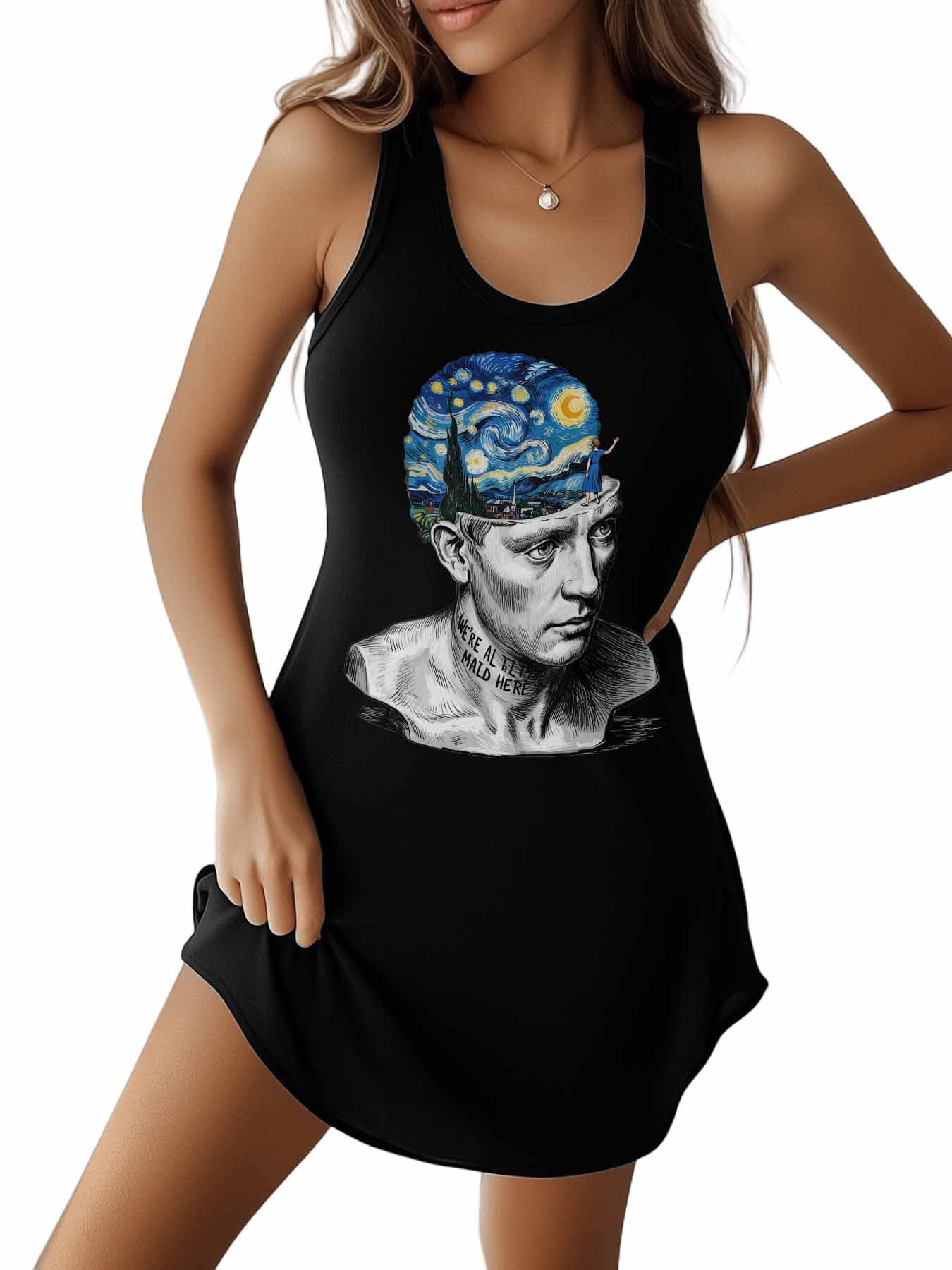 Summer Sundress for Women Starry Night Plaster Head Patchwork Art U ...