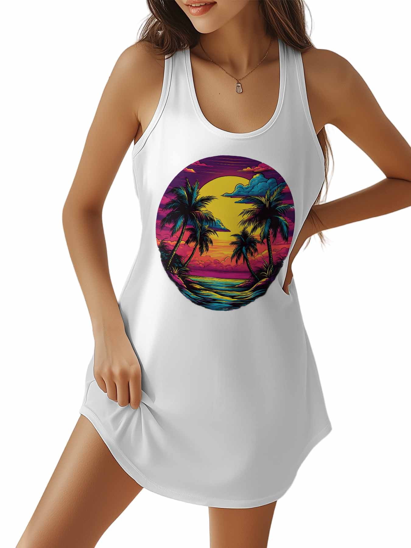 Summer Sundress for Women Summer Tropical Plants Sunset Modern Art U ...