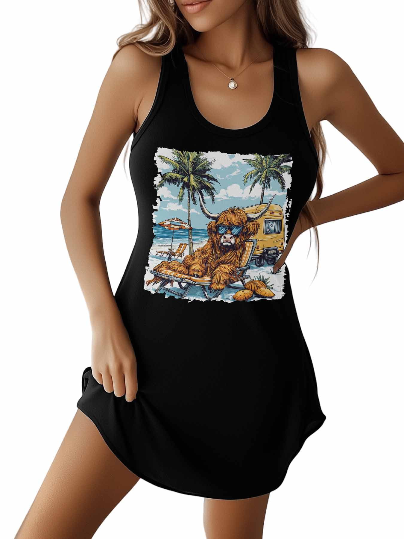Summer Sundress for Women Sun-draining Cattle Beach Vacation U Neck ...