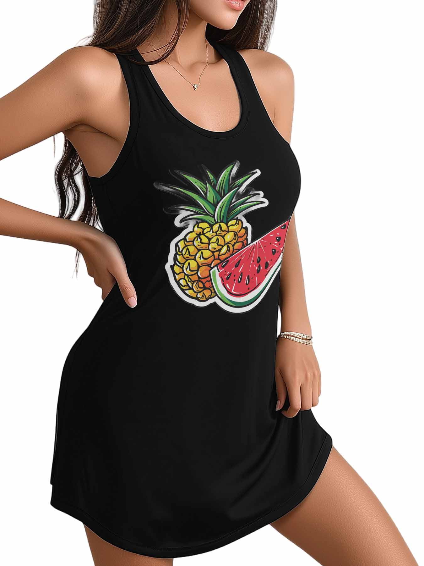 Summer Sundress for Women Watermelon Pineapple U Neck Sleeveless Tank ...